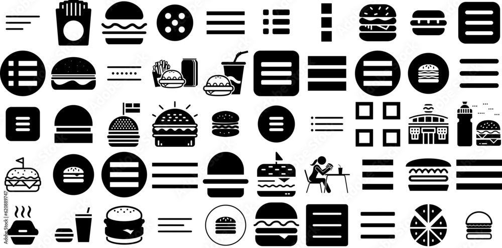 Huge Set Of Hamburger Icons Pack Hand-Drawn Isolated Vector Clip Art Cooking, Sandwich, Icon ...