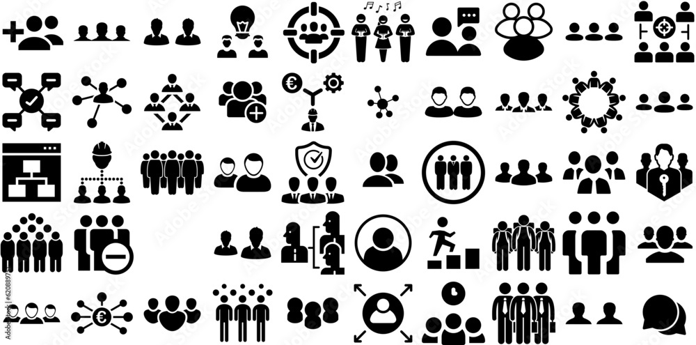Big Set Of Group Icons Bundle Linear Drawing Silhouette Icon, Team ...