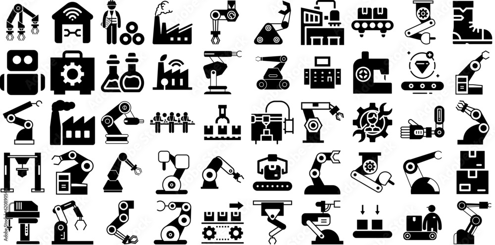 Huge Collection Of Manufacturing Icons Set Isolated Simple Silhouettes ...