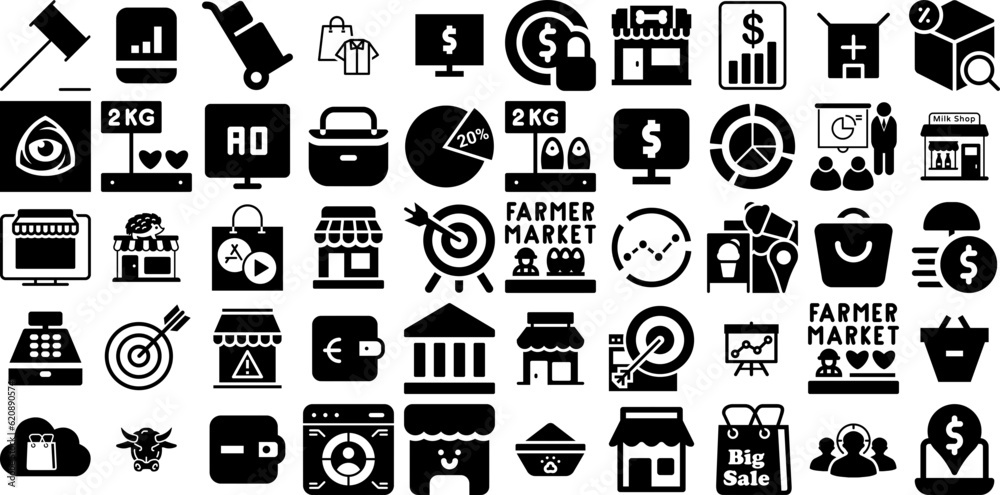 Big Set Of Market Icons Set Hand-Drawn Black Simple Symbol Distribution ...
