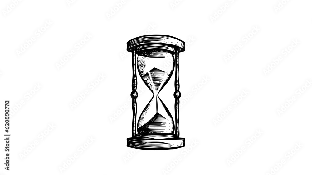 Sand watch glass engraving vector illustration. Hourglass hand drawing ...