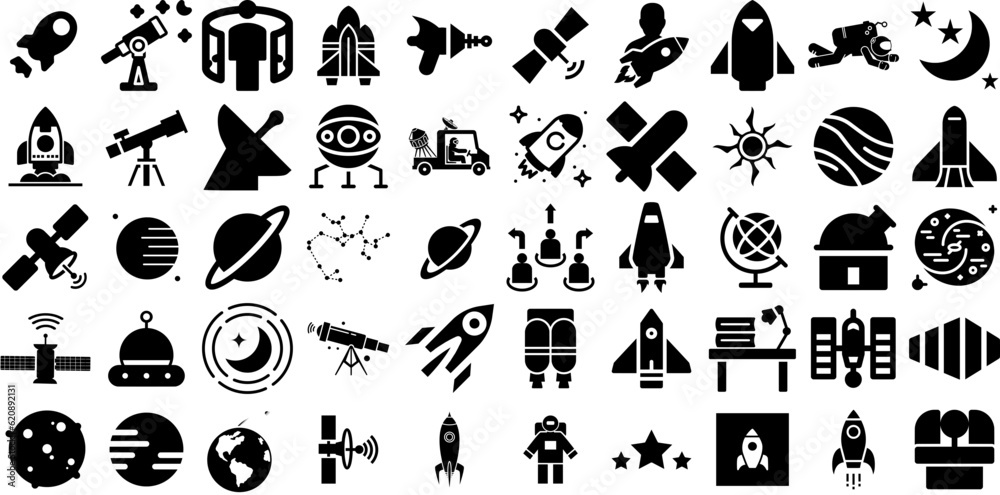 Massive Set Of Space Icons Set Hand-Drawn Solid Concept Symbols Plan ...