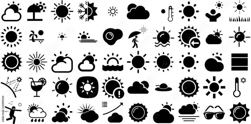 Massive Collection Of Sunny Icons Set Flat Drawing Symbols Sunny ...