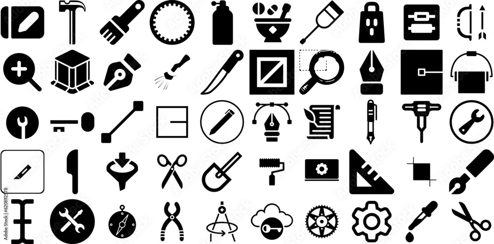 Huge Set Of Tool Icons Bundle Linear Infographic Pictograms Tool ...