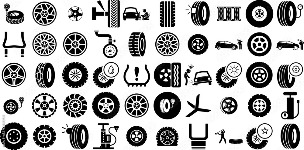 Big Collection Of Tyre Icons Pack Hand-Drawn Isolated Cartoon Symbol ...