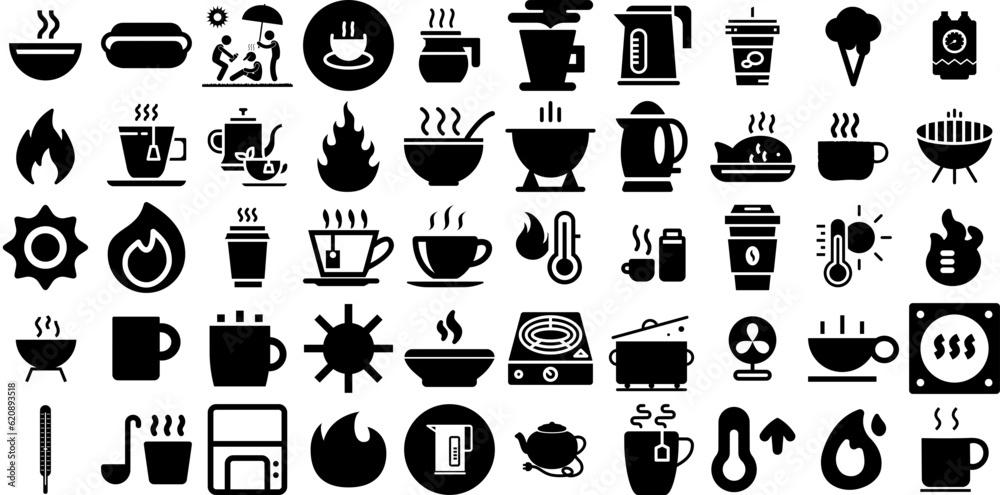 Vecteur Stock Huge Set Of Hot Icons Set Hand-Drawn Black Vector ...
