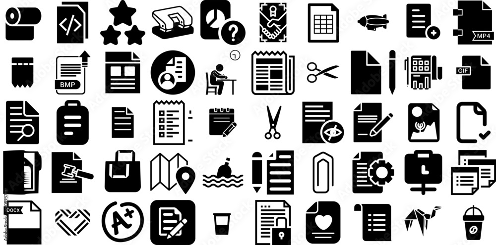 Big Set Of Paper Icons Set Isolated Simple Pictograms Set, Finance ...