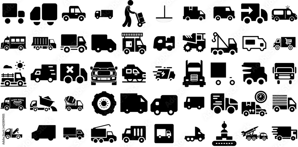 Mega Collection Of Truck Icons Bundle Hand-Drawn Solid Vector Clip Art ...