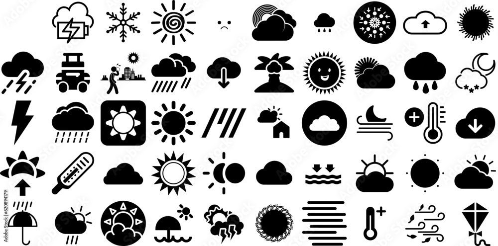 Vetor de Huge Collection Of Weather Icons Collection Isolated Concept ...