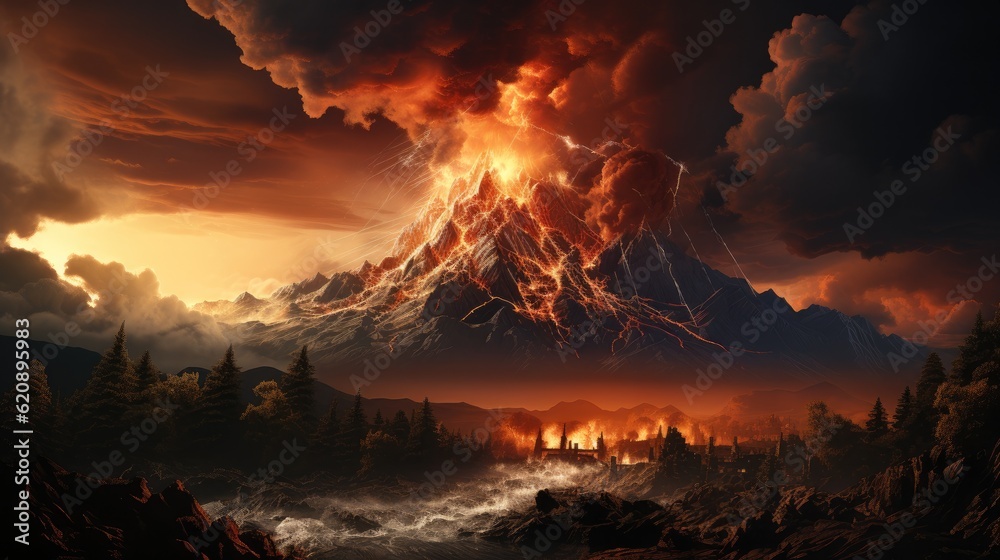 Volcanic eruption, eruption volcano exploding volcano disaster, powder ...