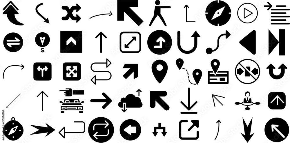 Big Collection Of Direction Icons Collection Hand-Drawn Isolated Vector ...