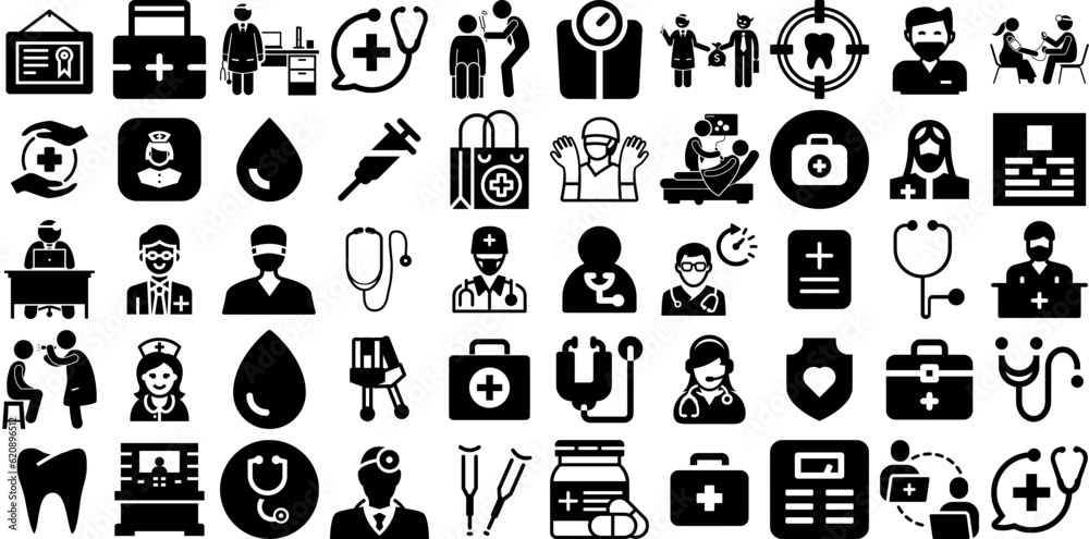 Vetor de Huge Collection Of Doctor Icons Set Flat Infographic Clip Art ...