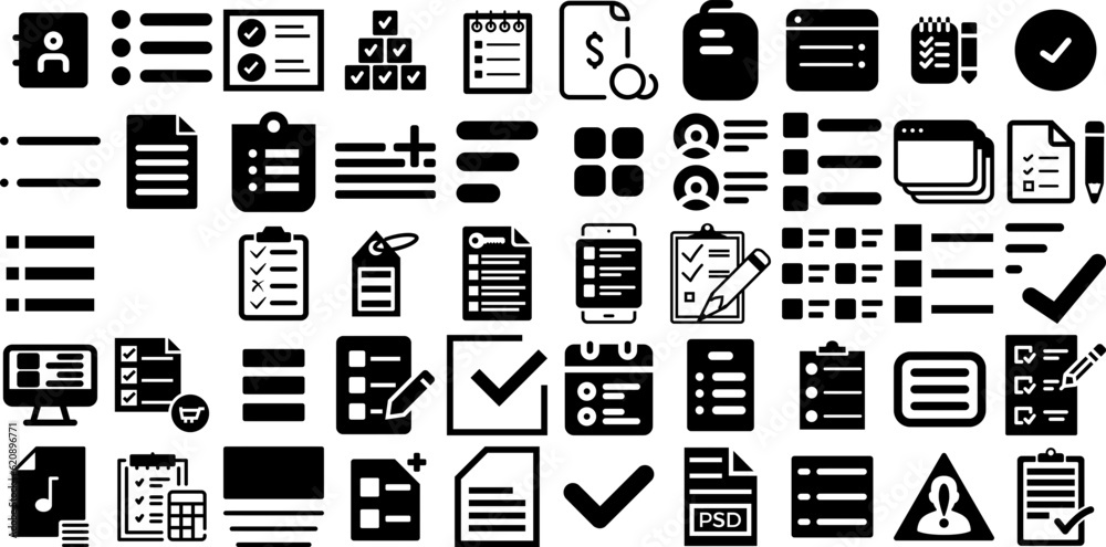 Huge Set Of List Icons Collection Hand-Drawn Isolated Design ...