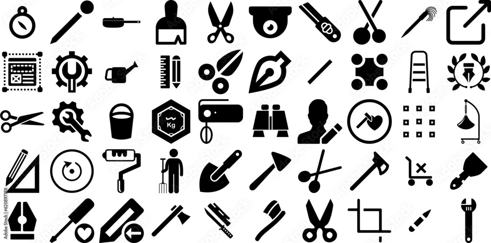 Huge Collection Of Tool Icons Set Hand-Drawn Isolated Concept Symbol ...