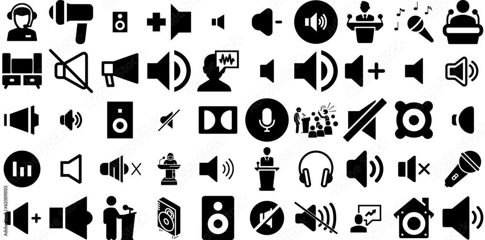 Huge Set Of Speaker Icons Set Black Design Signs Symbol, Distribution ...