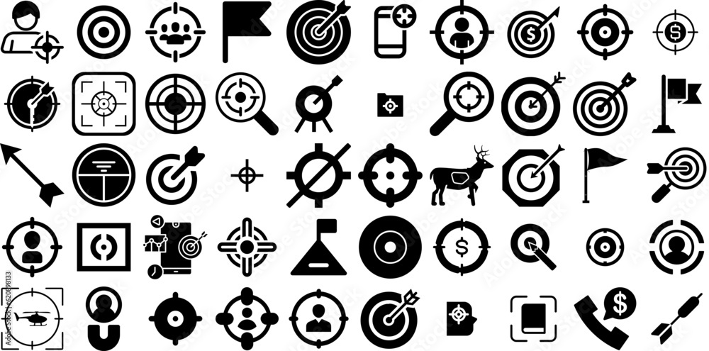 Big Collection Of Target Icons Set Hand-Drawn Isolated Concept Symbol ...