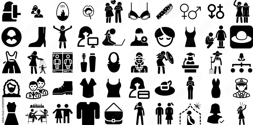 Huge Collection Of Woman Icons Bundle Solid Vector Symbol Figure ...