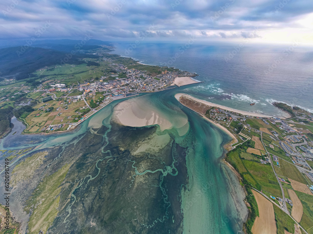 Foz, Spain - Aerial view of the Cantabria coast in the north of Spain ...