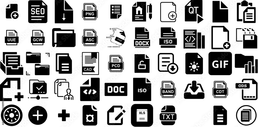 Vetor de Mega Collection Of File Icons Collection Hand-Drawn Linear ...