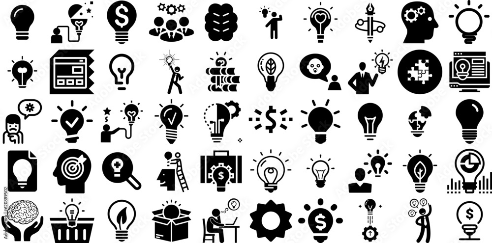 Massive Set Of Idea Icons Bundle Solid Drawing Glyphs People, Person ...