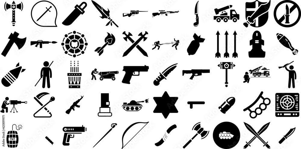Huge Collection Of Weapon Icons Collection Flat Concept Pictogram Tool ...