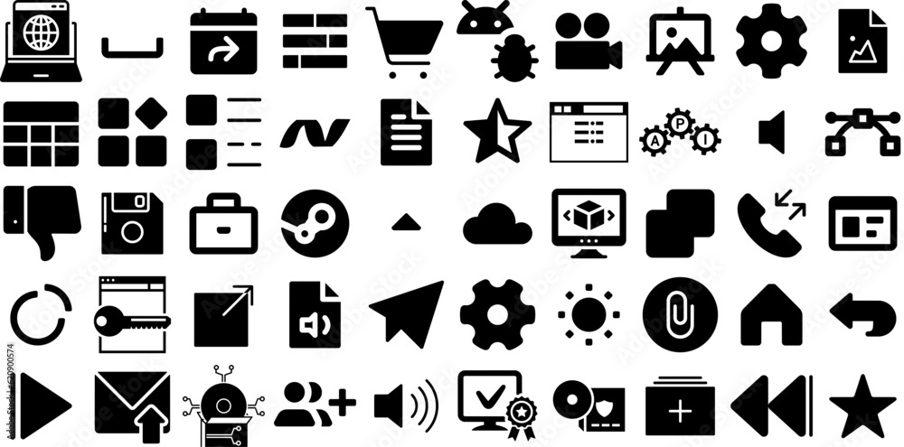 Mega Set Of Software Icons Collection Hand-Drawn Black Vector Symbols ...