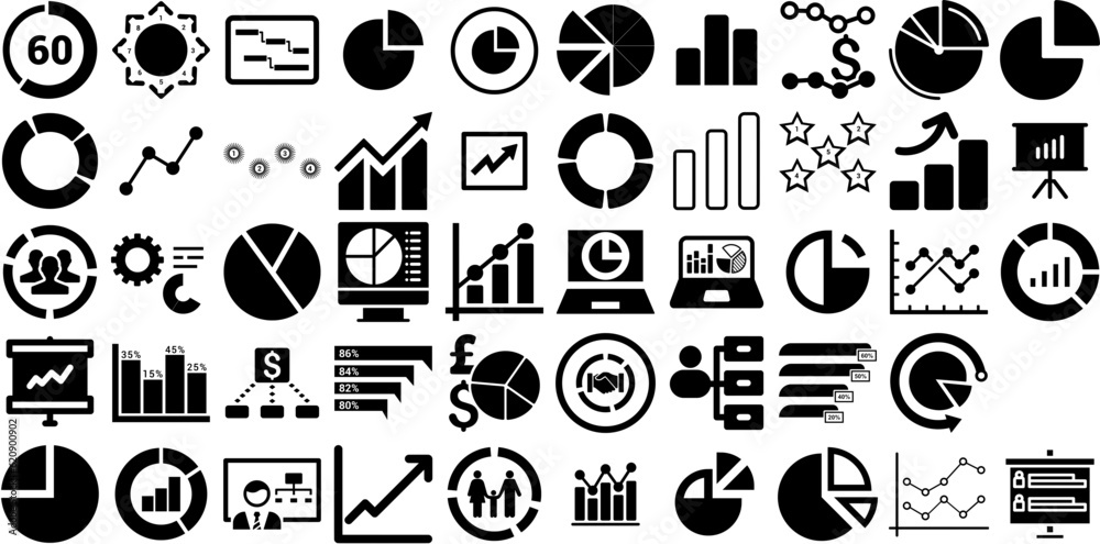 Vetor de Massive Set Of Diagram Icons Bundle Flat Concept Pictograms ...