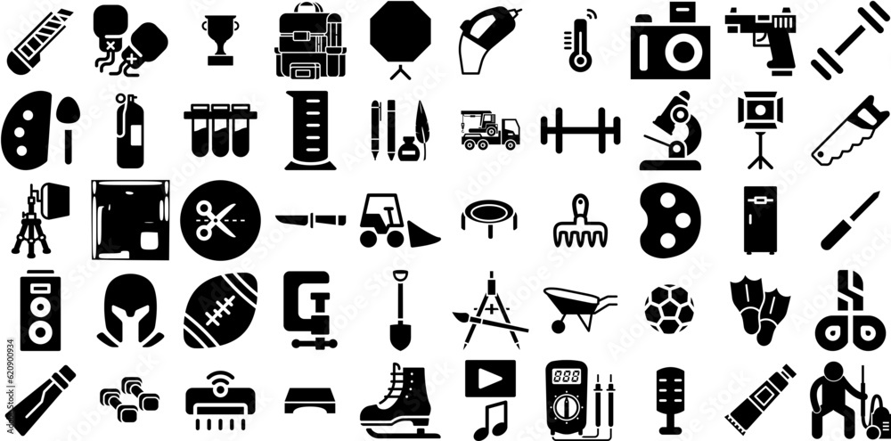 Big Set Of Equipment Icons Bundle Hand-Drawn Isolated Modern Symbol ...