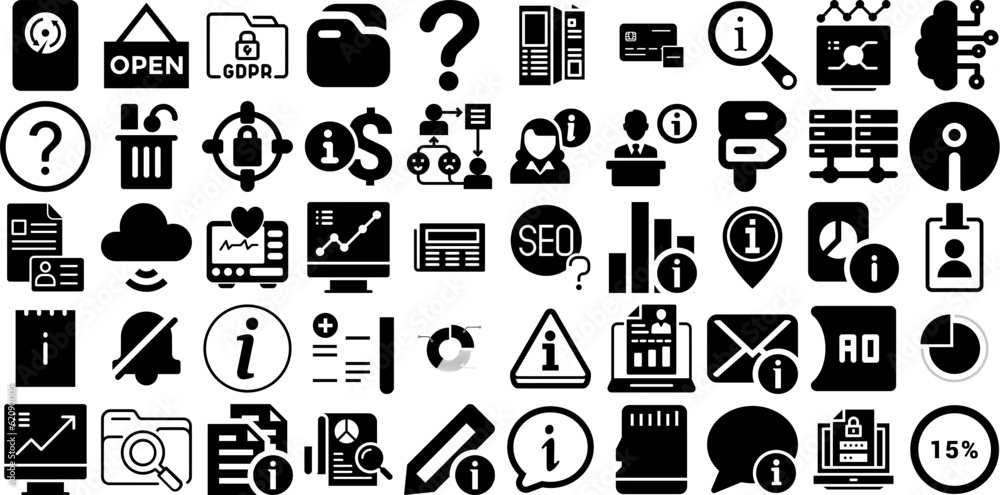Huge Set Of Information Icons Set Black Cartoon Glyphs Identification ...