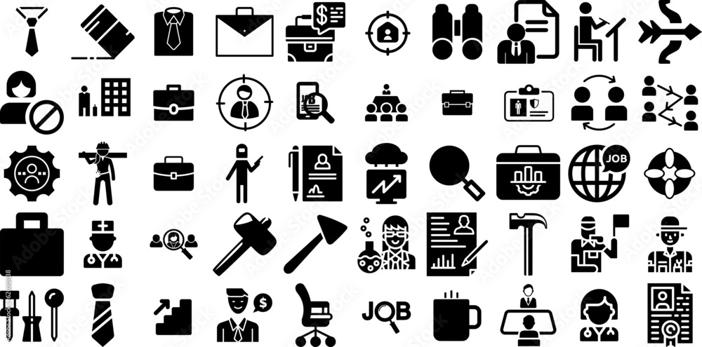 Mega Set Of Job Icons Bundle Hand-Drawn Linear Infographic Silhouette ...