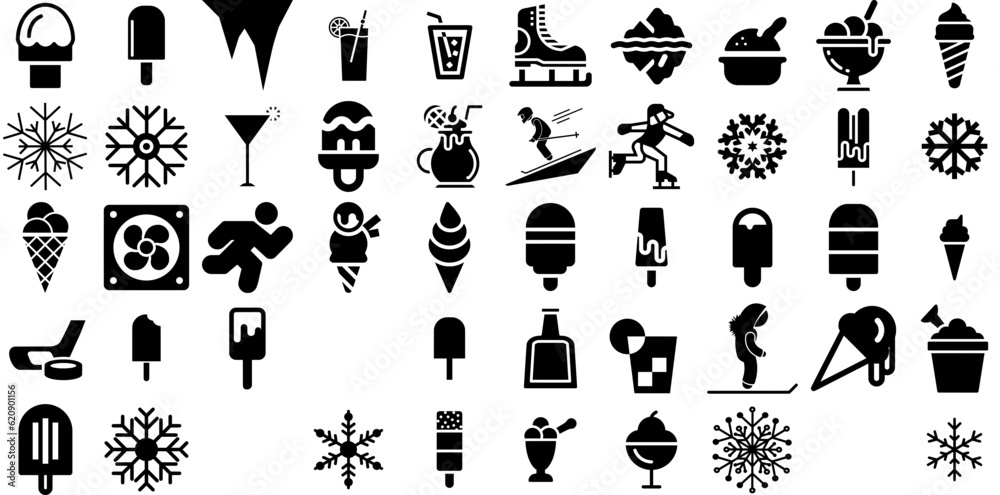Mega Set Of Ice Icons Pack Linear Vector Silhouettes Ice, Sweet ...