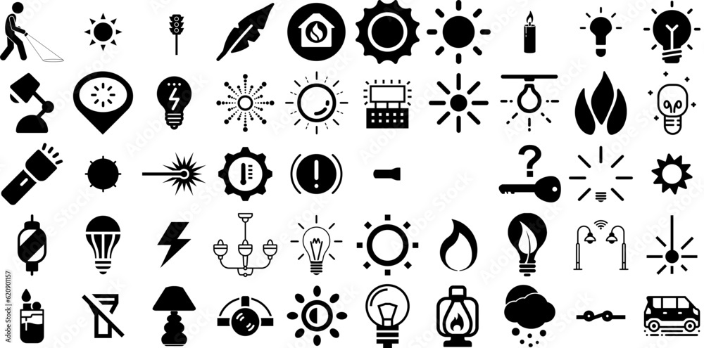 Massive Set Of Light Icons Collection Solid Modern Signs Tool, Set ...