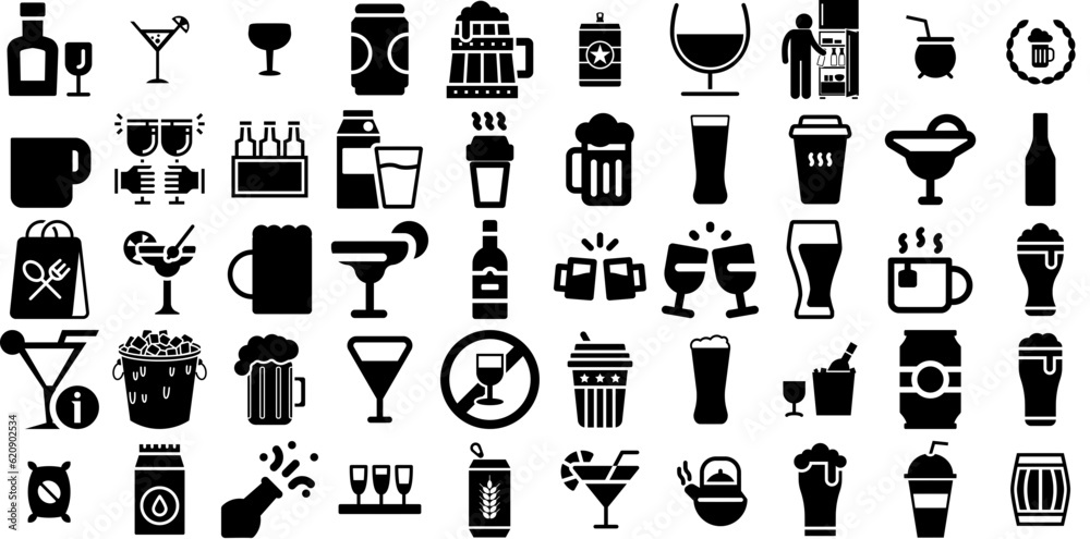 Big Collection Of Beverage Icons Set Hand-Drawn Solid Modern Web Icon ...