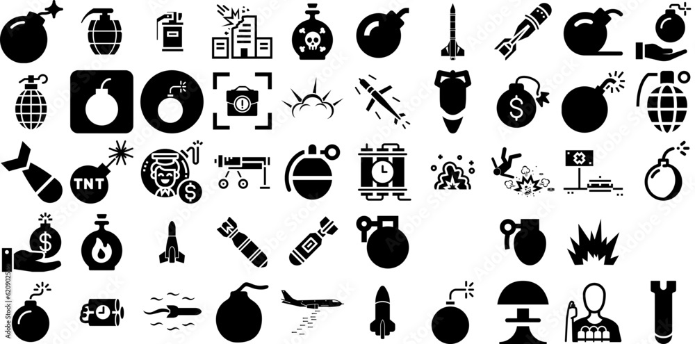 Mega Collection Of Bomb Icons Bundle Isolated Vector Elements Weapon ...