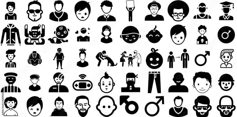 Mega Collection Of Boy Icons Set Isolated Modern Clip Art Privies, Icon ...