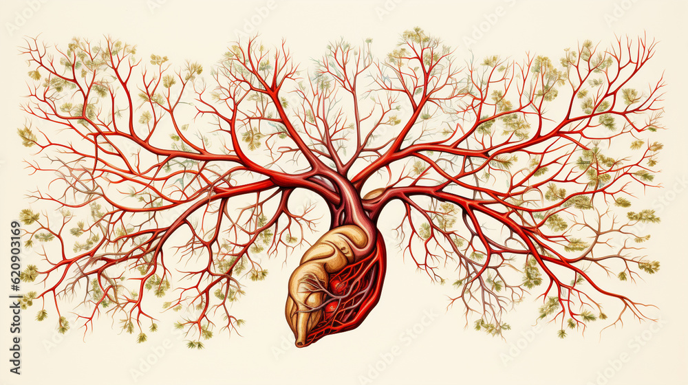 A medical illustration showcasing the branching structure of the ...