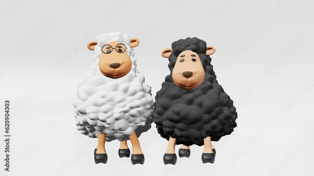 Two cute sheep friends rhythmically dance 3d animation. Friendship Day ...