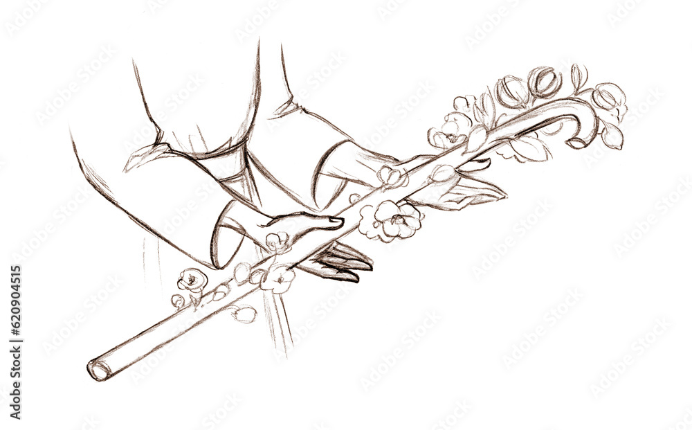 Pencil drawing. Blooming Rod of Aaron Stock Illustration | Adobe Stock