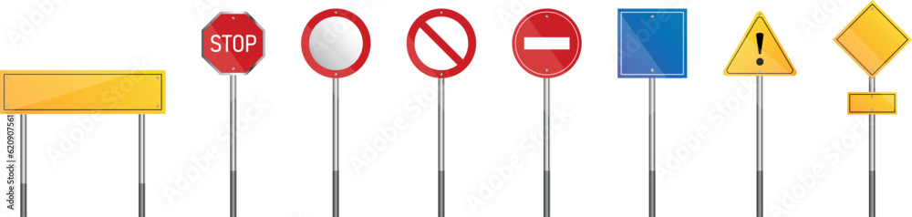 Road warning sign vector collection, traffic regulatory template ...