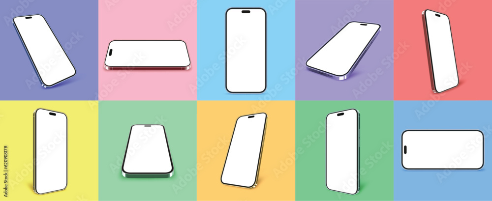 Smartphone mockups. Realistic 3D mobile phone frames with shadows ...