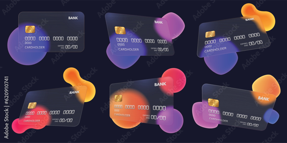 Transparent bank card. Abstract glass credit card template with blurred ...