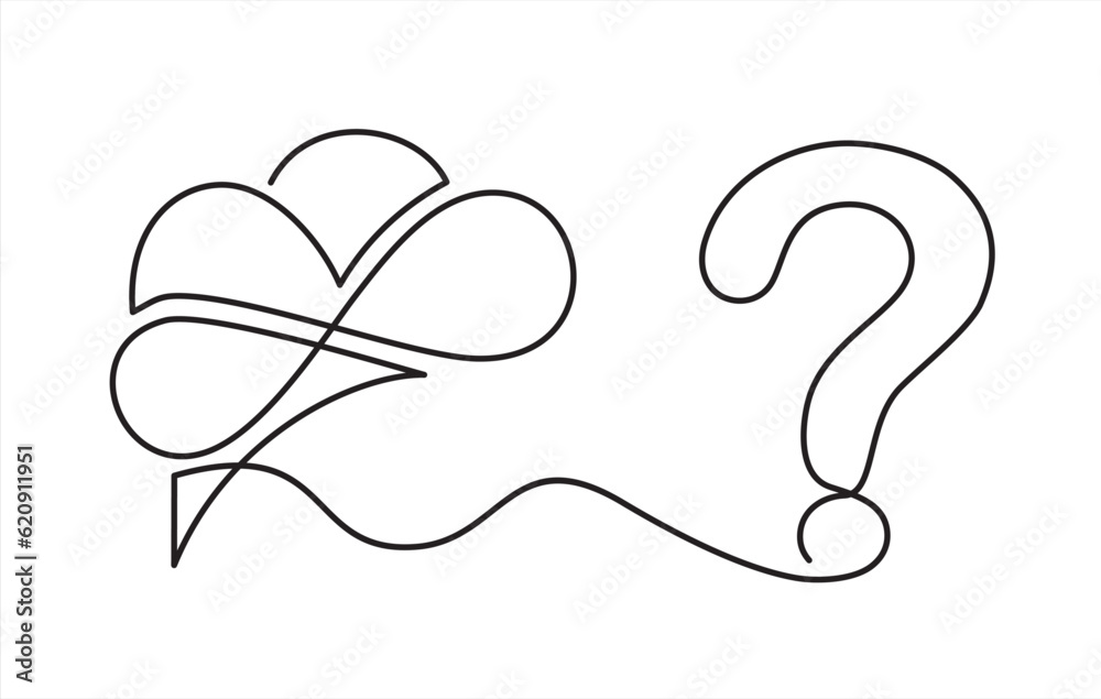 Brain with a question mark is drawn by a single black line on a white ...