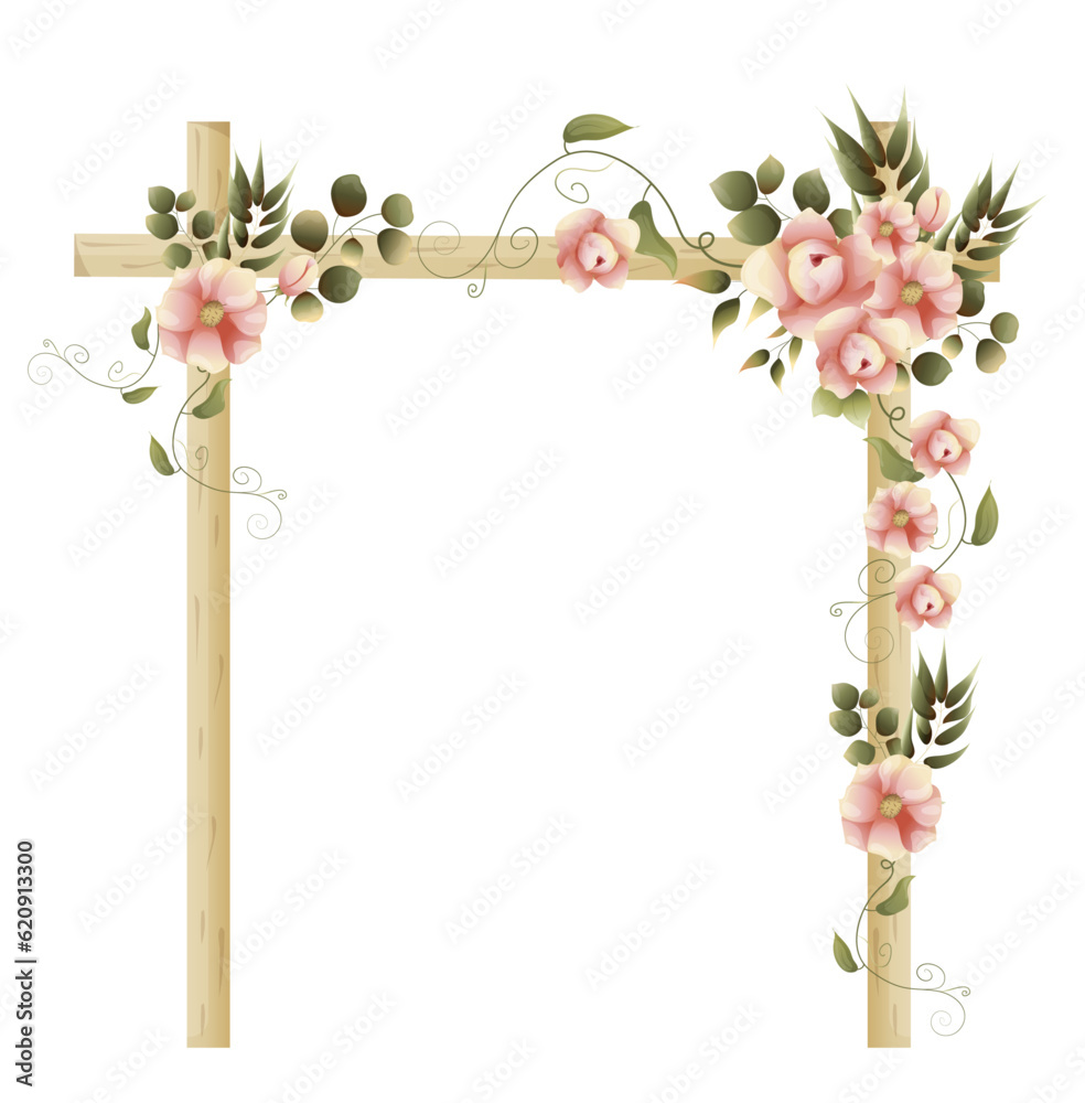 Vector wedding ceremony frame with delicate peony flowers and greenery ...