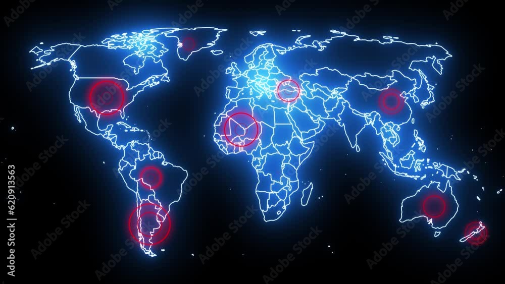 Vidéo Stock World map animation with global problems show in red ...