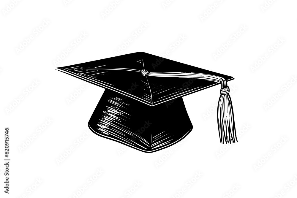 Graduation hat hand drawing vintage engraving vector illustration ...