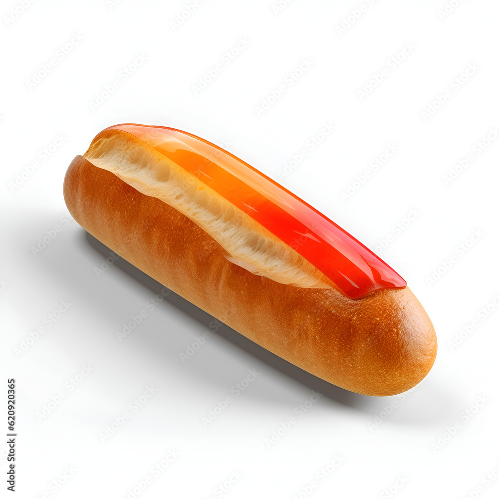 Hot dog isolated on white background. 3d illustration. Side view. Stock ...