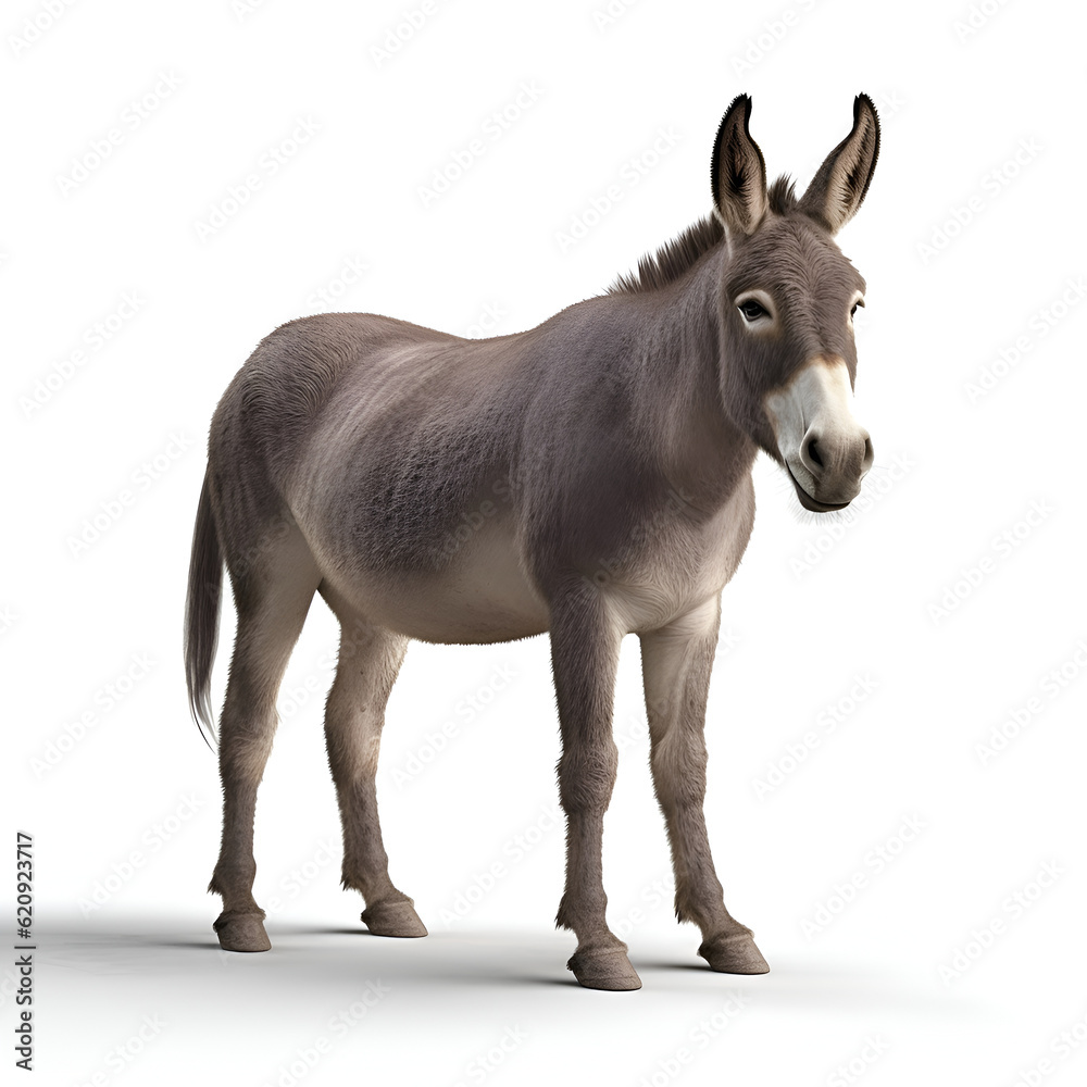 Donkey isolated on white background with shadow 3D Illustration. Stock ...