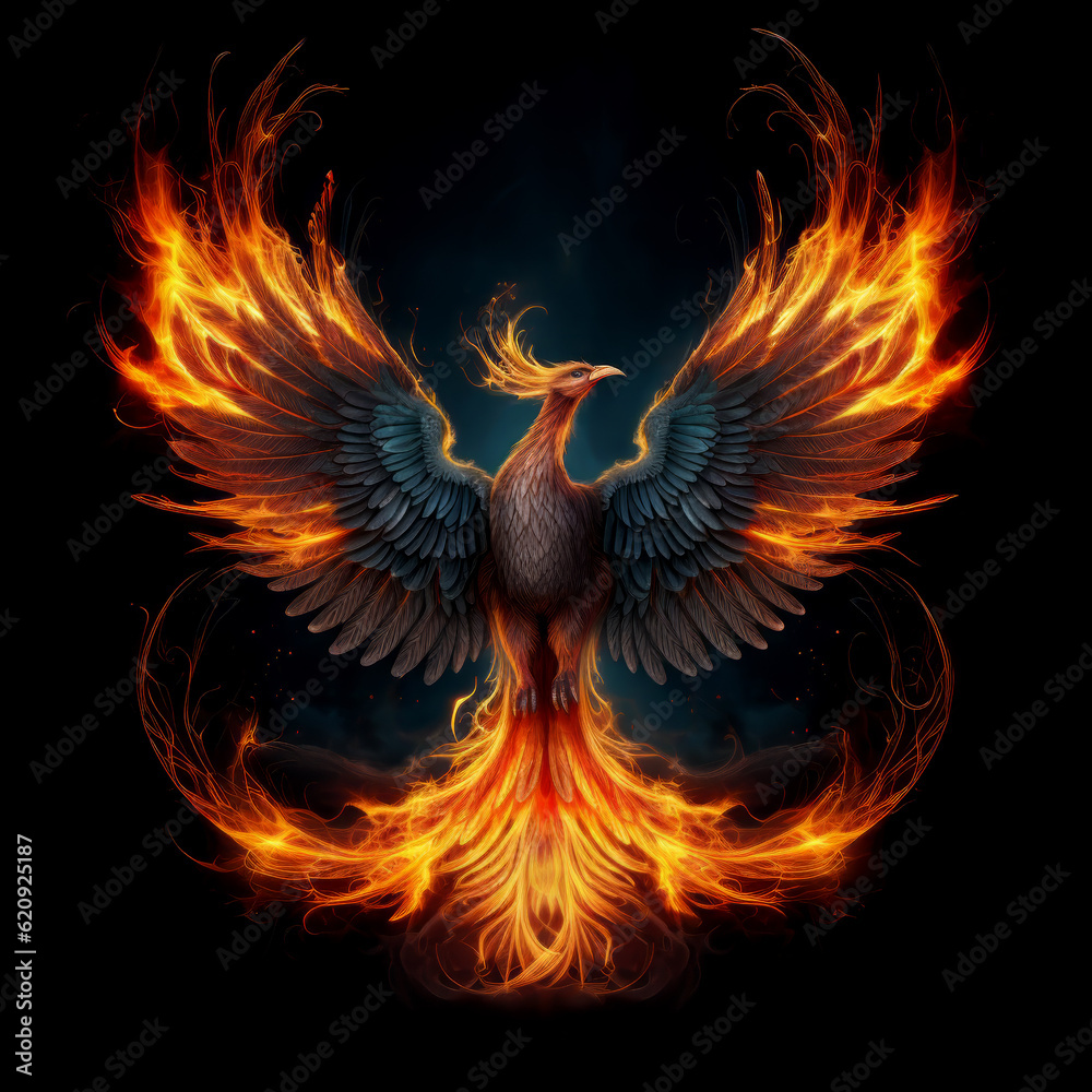 Abstract mythical phoenix bird with outstretched wings created from ...