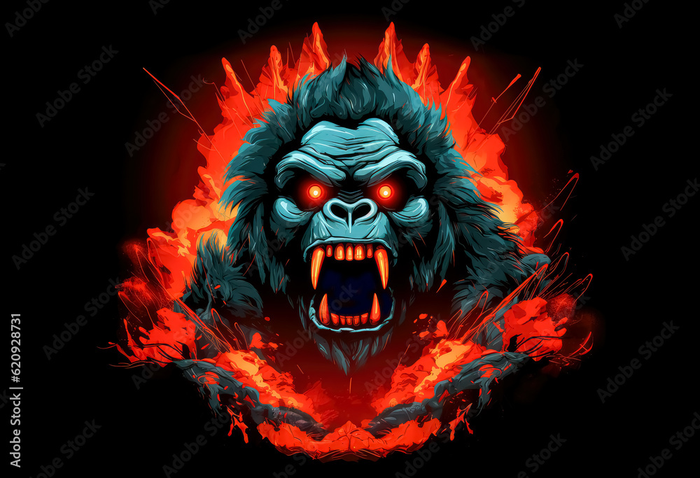 Graphic Angry Gorilla illustration in the style of bold outline, jagged ...