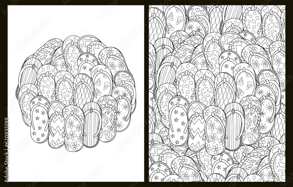 Doodle flip flops coloring pages set in US Letter format. Summer ...